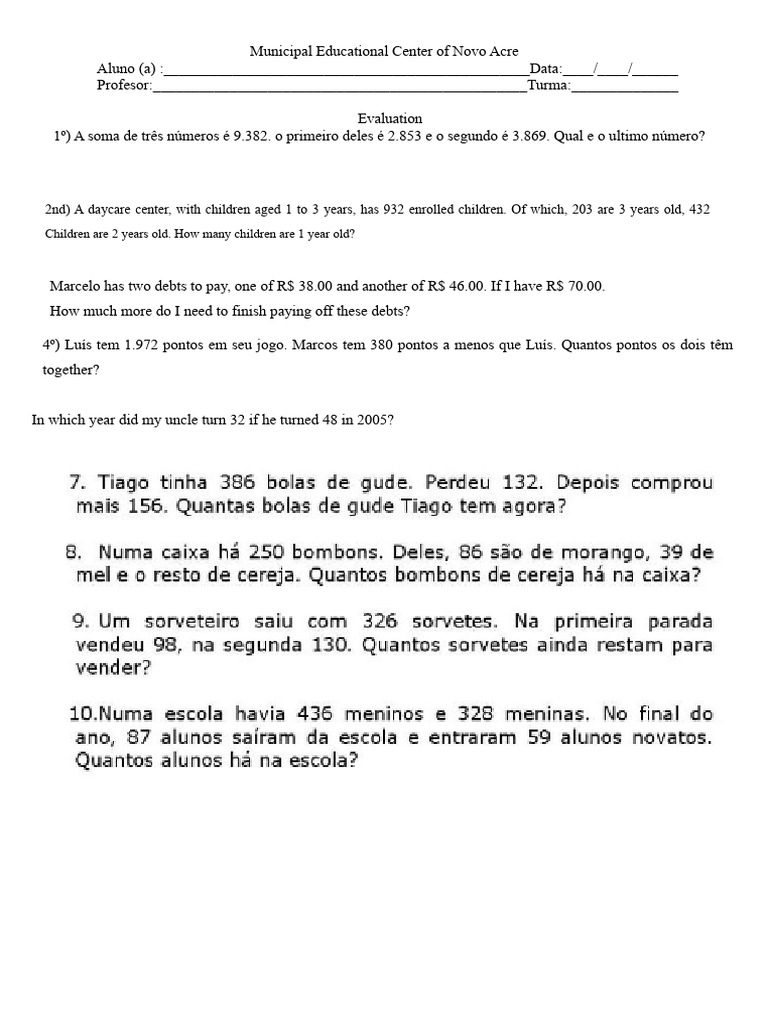 Mathematics Problems of Addition and Subtraction 5th Grade | PDF