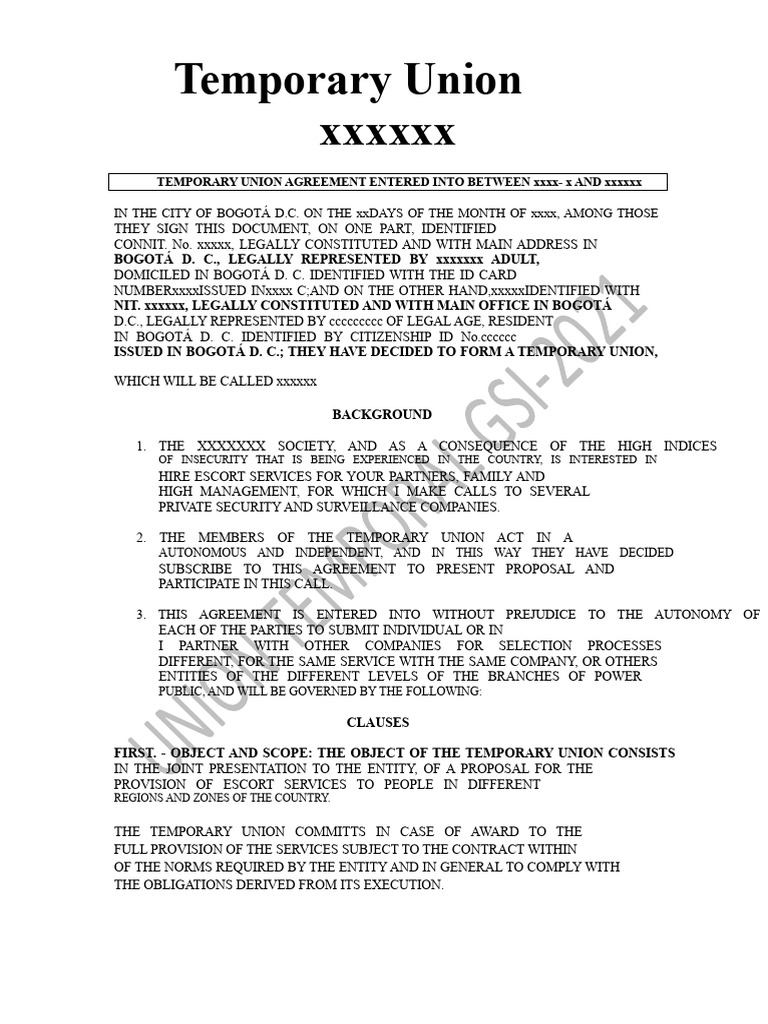 Temporary Union Contract Model | PDF | Justice | Crime & Violence