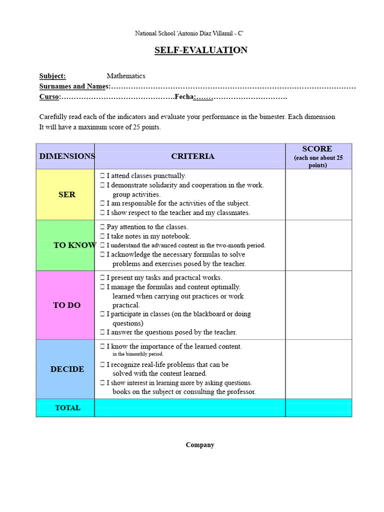 SELF-EVALUATION | PDF