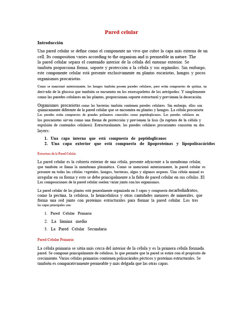 Estructura y función de la pared celular | PDF | Pared celular ...