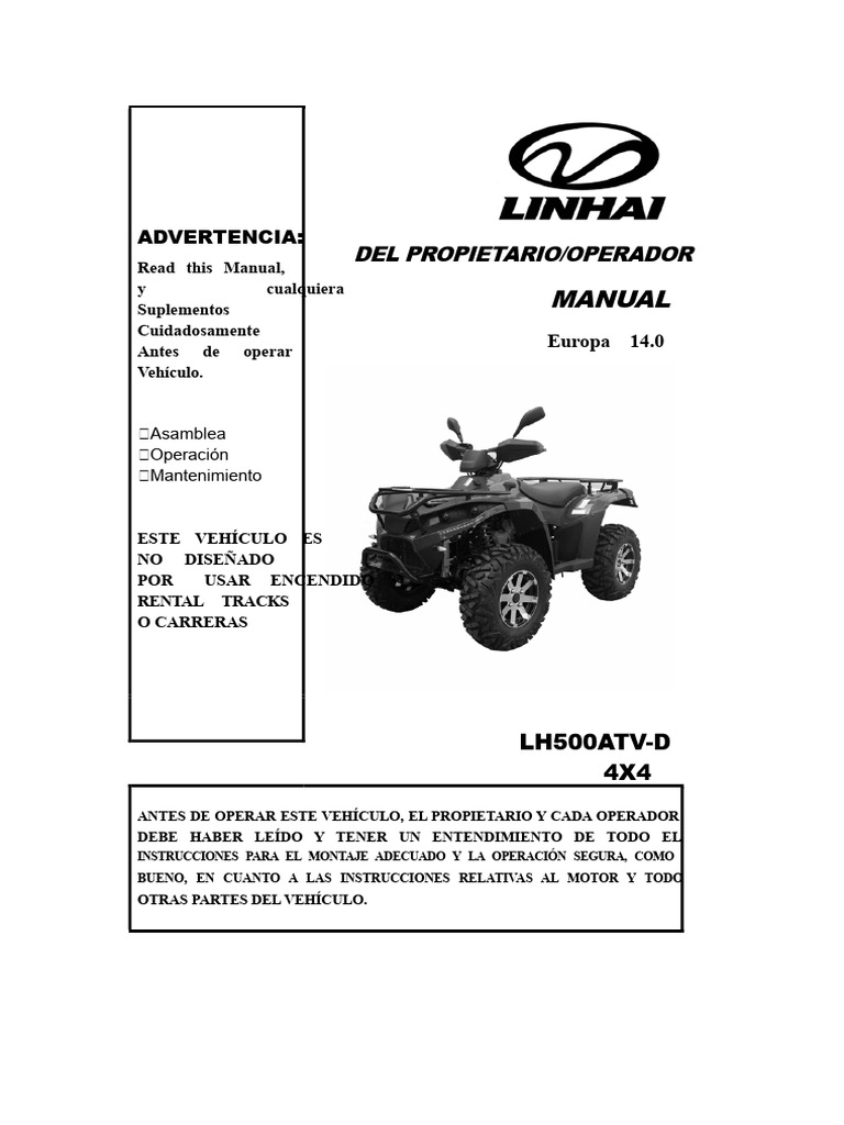 Manual Del Linhai ATV500 D | PDF | Neumático | Refrigerante