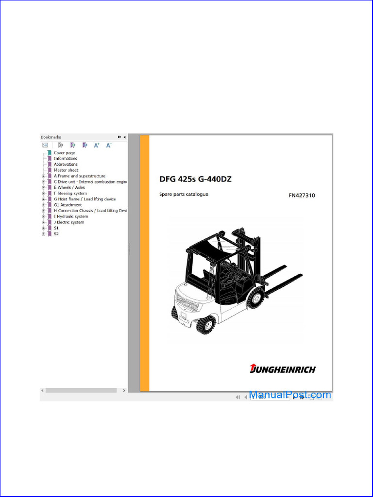 Jungheinrich Forklift Dfg 425s g 440dz Spare Parts Manual Fn427310 ...