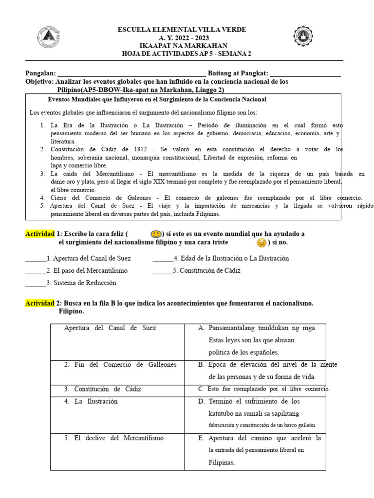 Hoja de Actividades AP Ap5 Semana 2 | PDF | Mercantilismo | Comercio