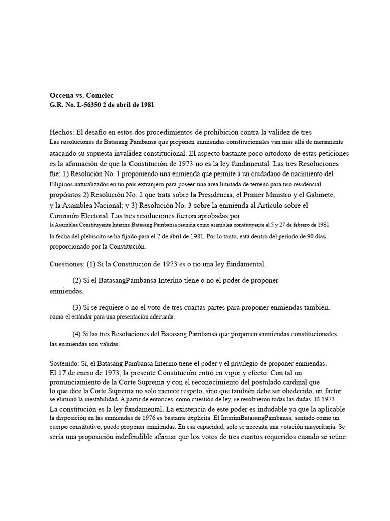 Occena vs. Comelec resumen | PDF | Constitución | Justicia