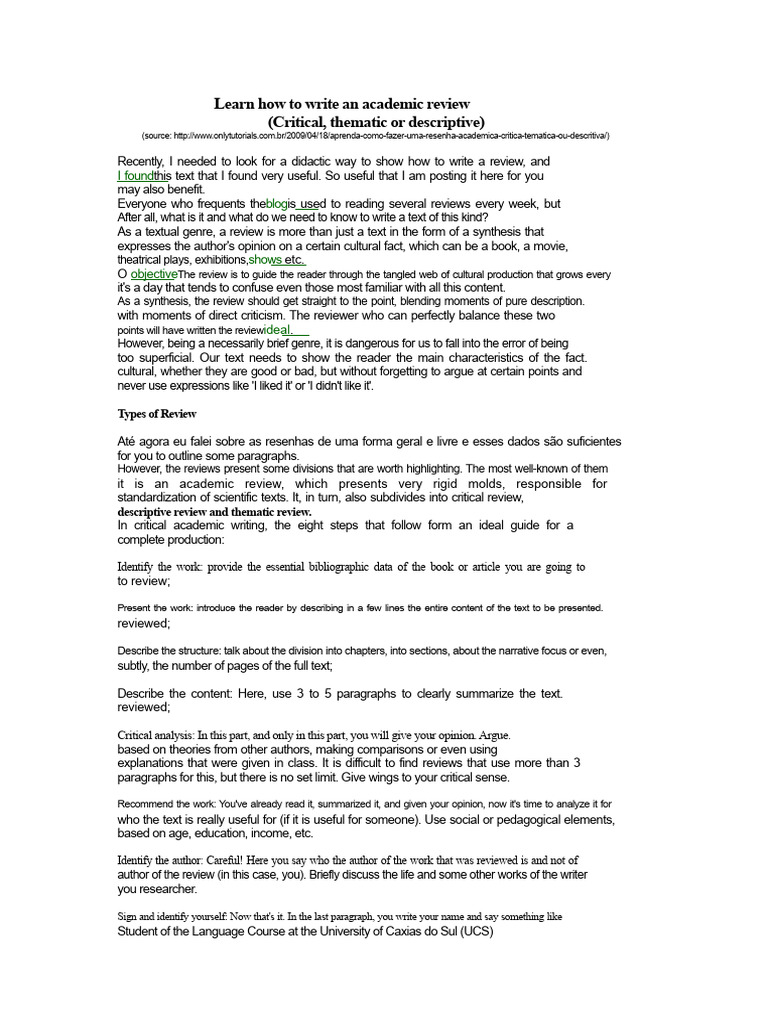 Learn how to write an academic review. | PDF