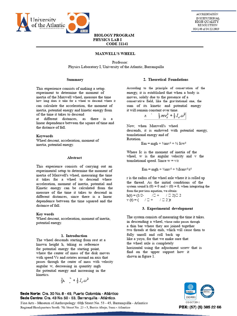 Maxwell's wheel | PDF | Kinetic Energy | Potential Energy