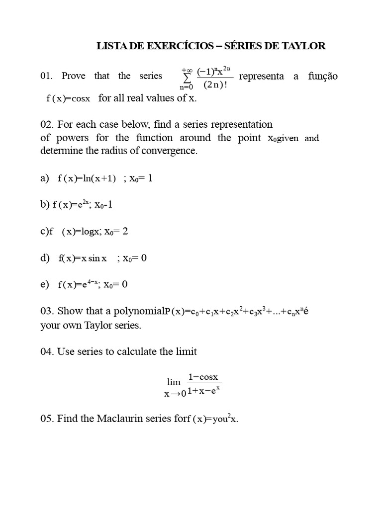 Exercises - Taylor Series | PDF