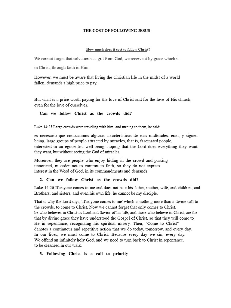 The Cost of Discipleship in Christ | PDF | Jesus | Theology