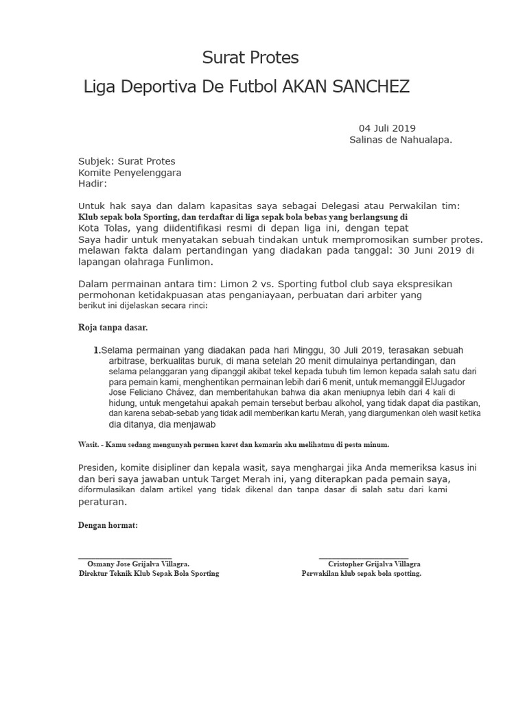 Contoh Surat Protes | PDF