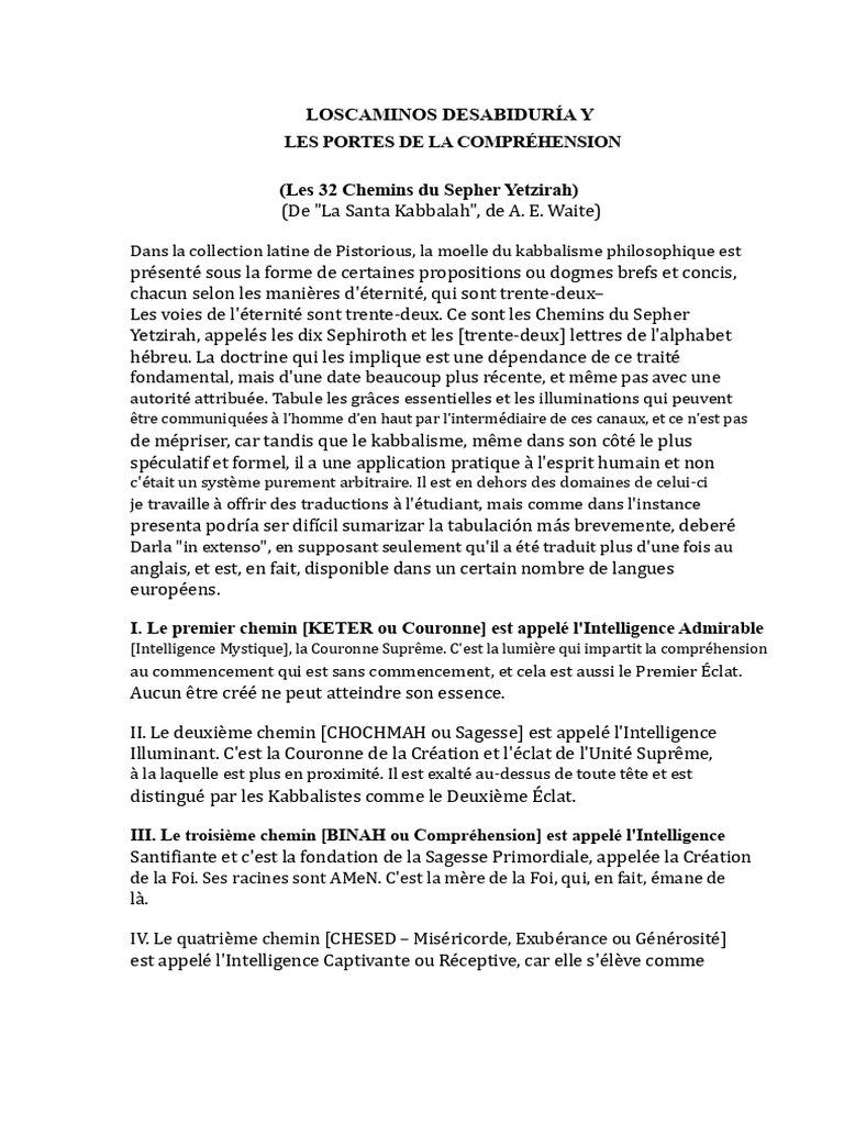 Les 32 Chemins du Sepher Yetzirah | PDF | Kabbale | Doctrines et ...