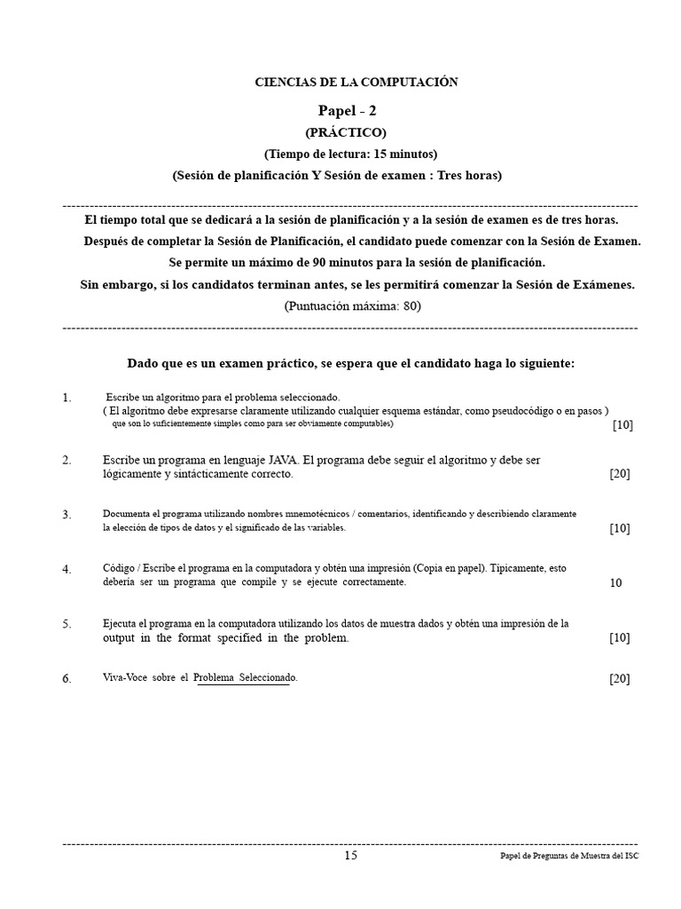 Papel de Especimen Práctico de CS de ISC | PDF | Algoritmos | Programa ...