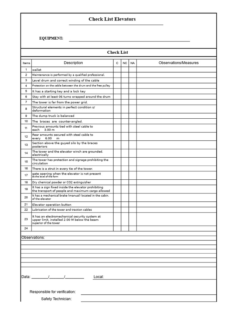 Checklist - Elevators | PDF
