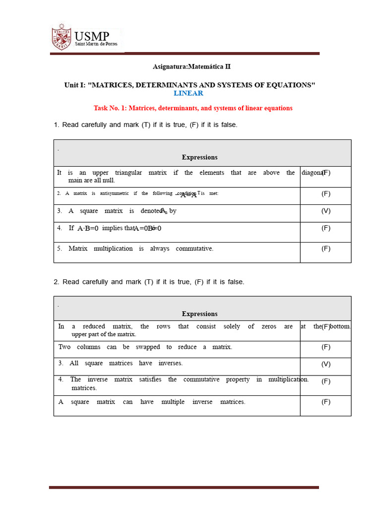 Mathematics 2: MATRICES, DETERMINANTS, AND SYSTEMS OF LINEAR EQUATIONS ...