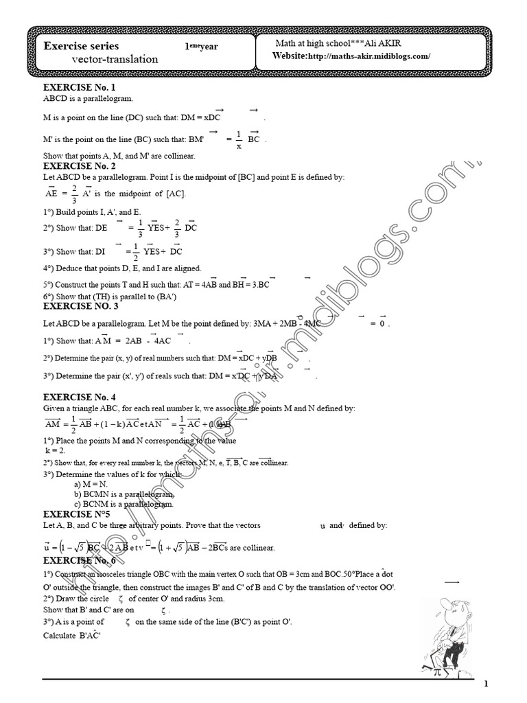 Exercise series - Math - Vector translation - 1st AS | PDF | Euclid | Geometry