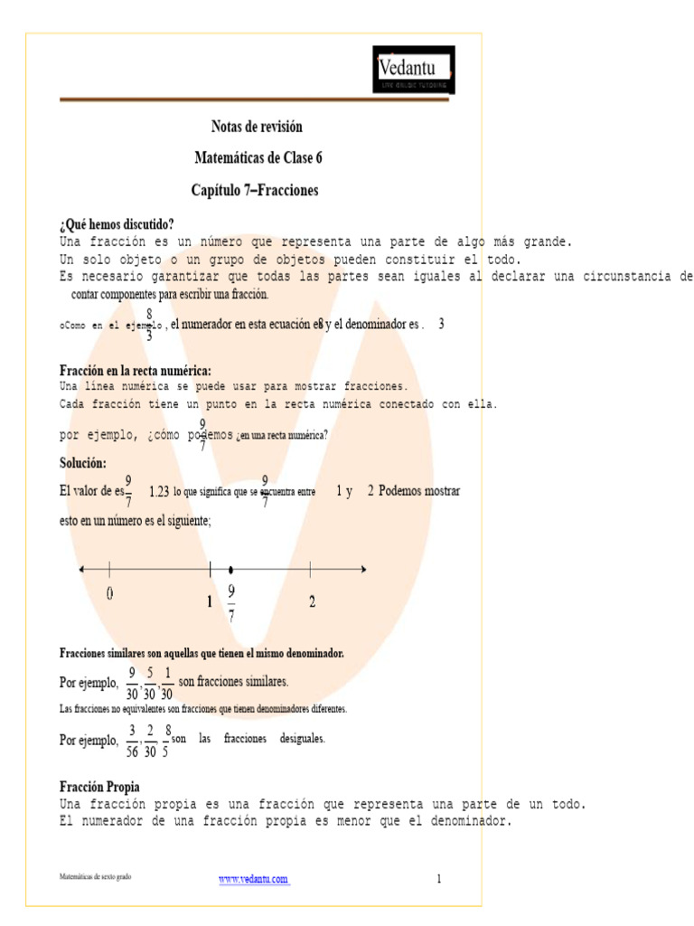 Fracciones Notas Clase 6 CBSE Matemáticas Capítulo 7 [PDF] | PDF | División (Matemáticas ...