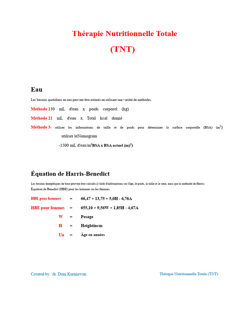 Guide de la Thérapie Nutritionnelle Totale | PDF | Calorie | Nutrition
