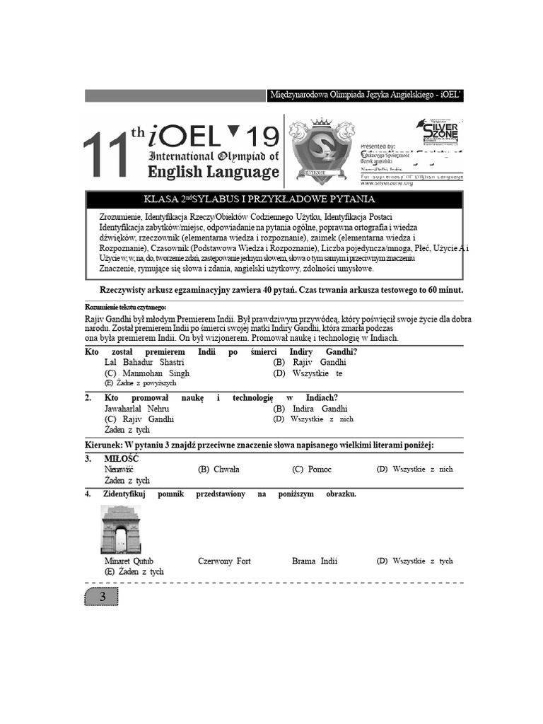 Klasa 2 Ioel Przykładowy Arkusz | PDF