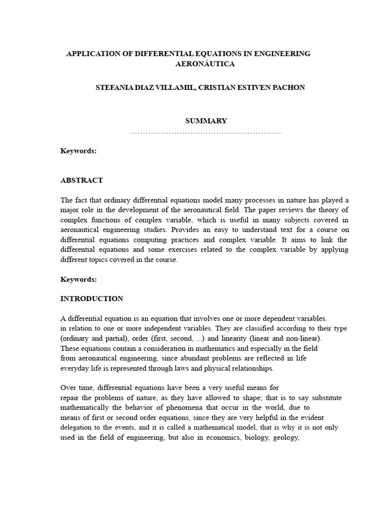 Application of Differential Equations in Aeronautical Engineering | PDF ...