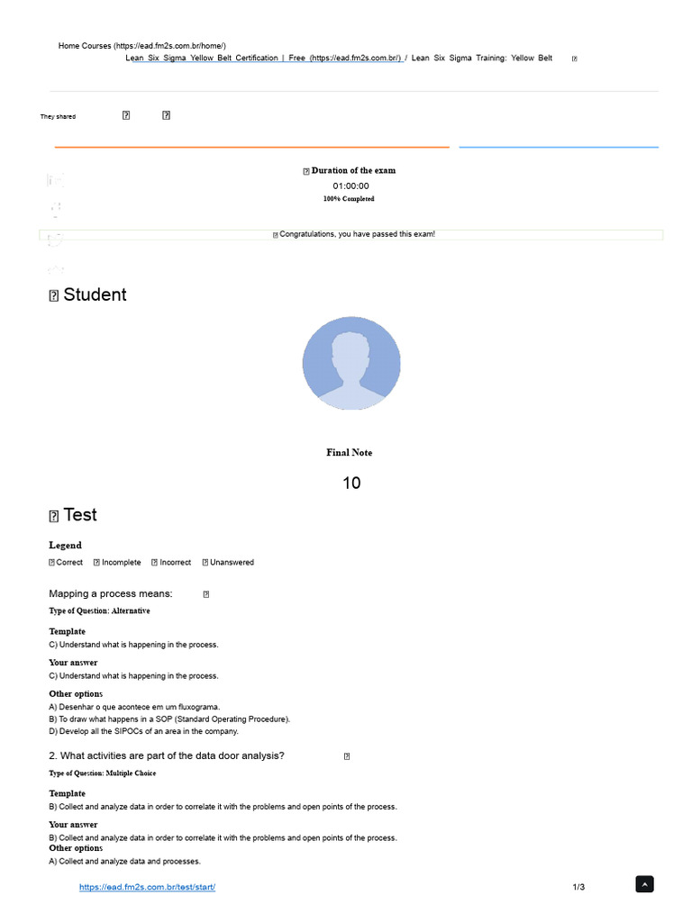 Final Exam FM2S Lean Six Sigma Yellow Belt | PDF | Six Sigma | Data ...