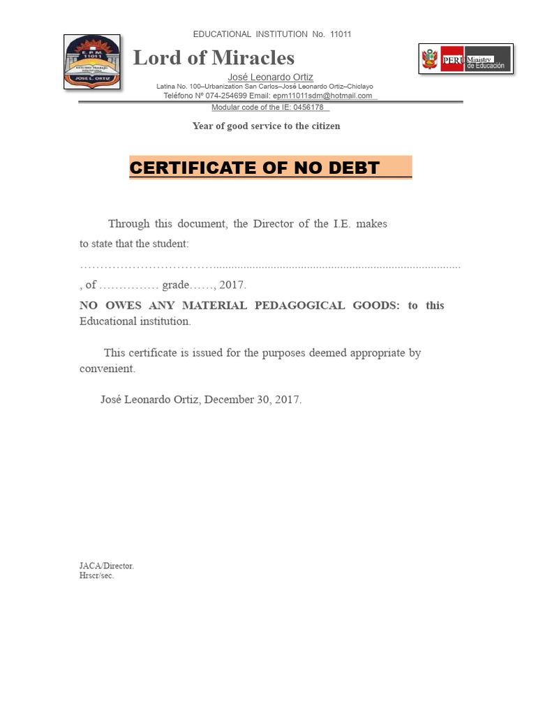 Certificate of No Debt 2017 | PDF