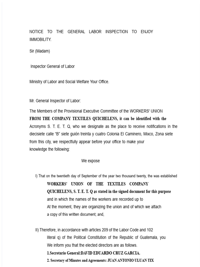 NOTICE TO THE LABOR INSPECTION | PDF | Government | Justice