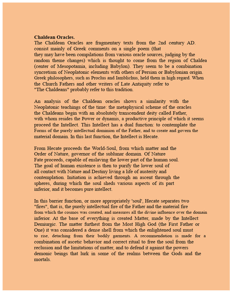 Chaldean Oracles: Neoplatonic Insights | PDF | Spirituality