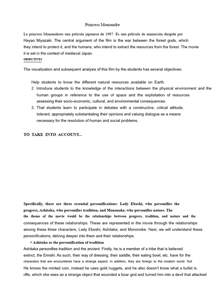 DIDACTIC SHEET THE PRINCESS MONONOKE | PDF