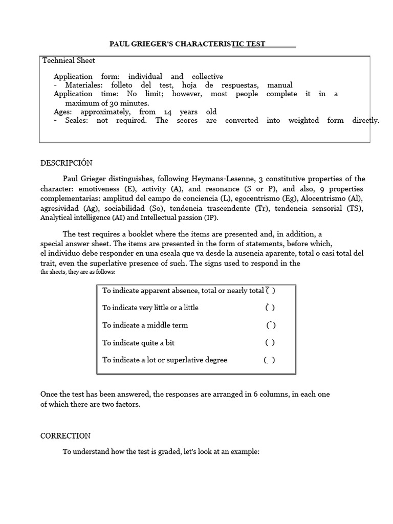 Paul Grieger Character Test Overview | PDF | Psychology