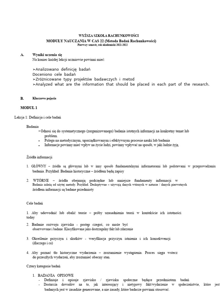 Metoda Badań Rachunkowości 1 Do 2 | PDF