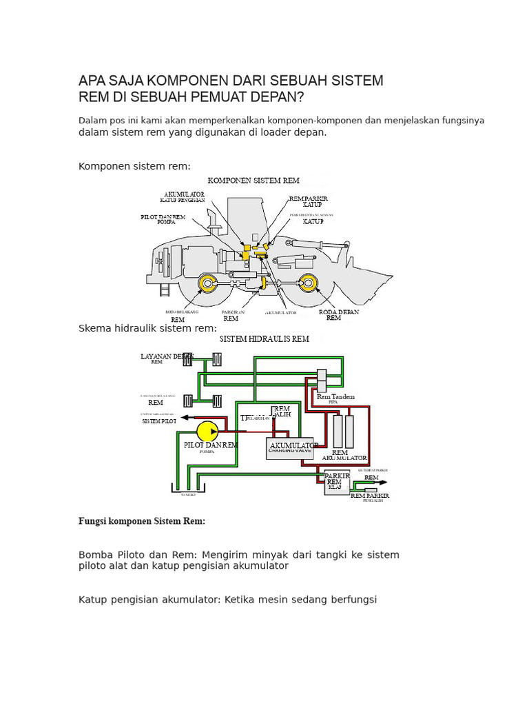 Apa Saja Komponen Sistem Rem Pada Loader Depan | PDF