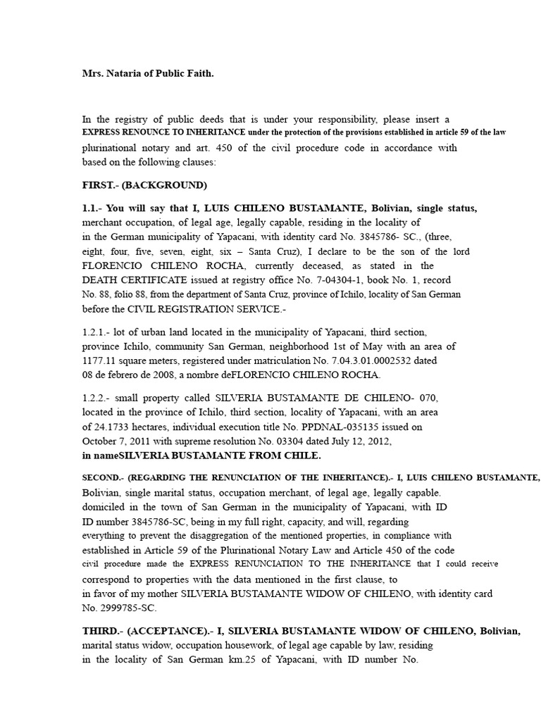 Inheritance Renunciation Document | PDF | Government And Personhood ...