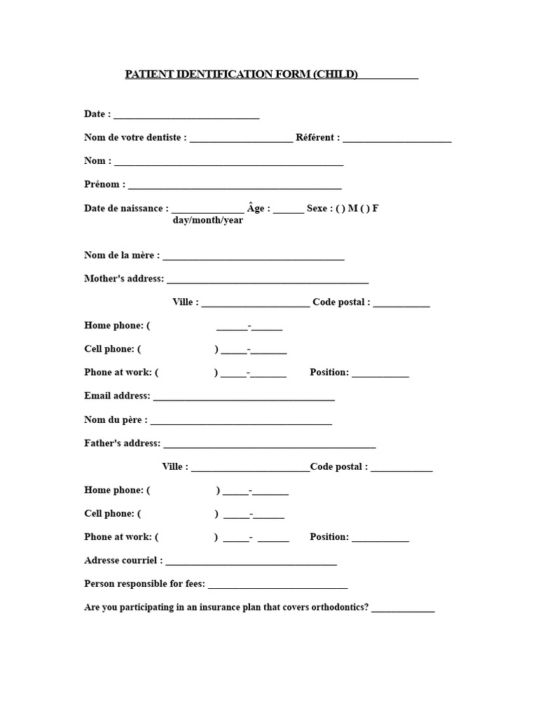 child identification form | PDF | Medicine | Human Diseases And Disorders