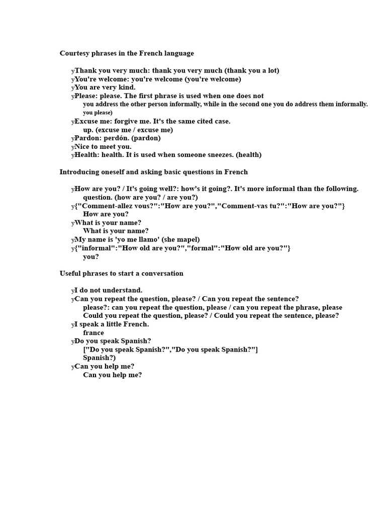 Courtesy phrases in the French language | PDF