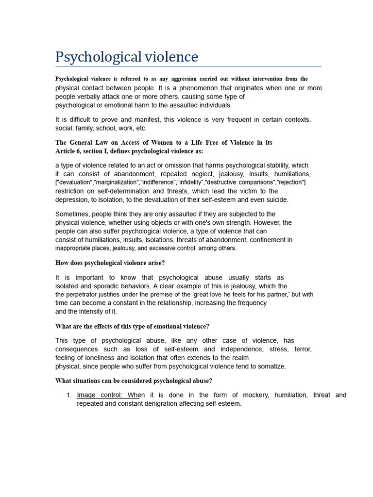 Psychological violence | PDF | Psychological Abuse | Violence