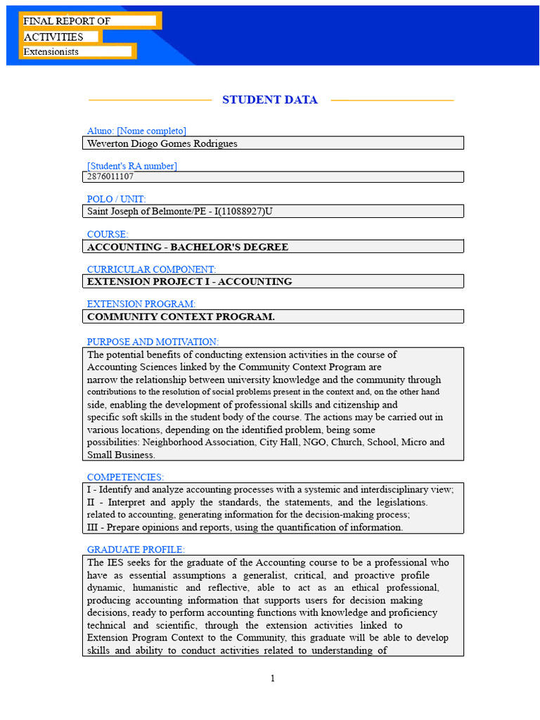 extension project - Weverton (Accounting) | PDF | Knowledge | Accounting