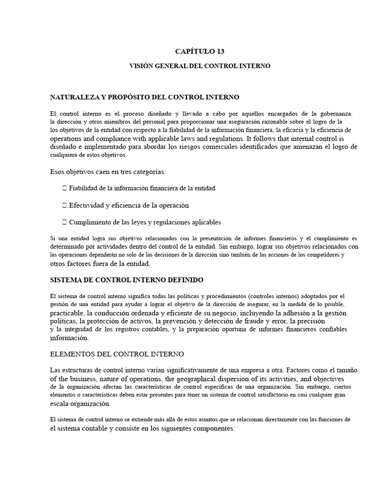 CAPÍTULO 13 VISIÓN GENERAL DEL CONTROL INTERNO | PDF | Contabilidad | Riesgo