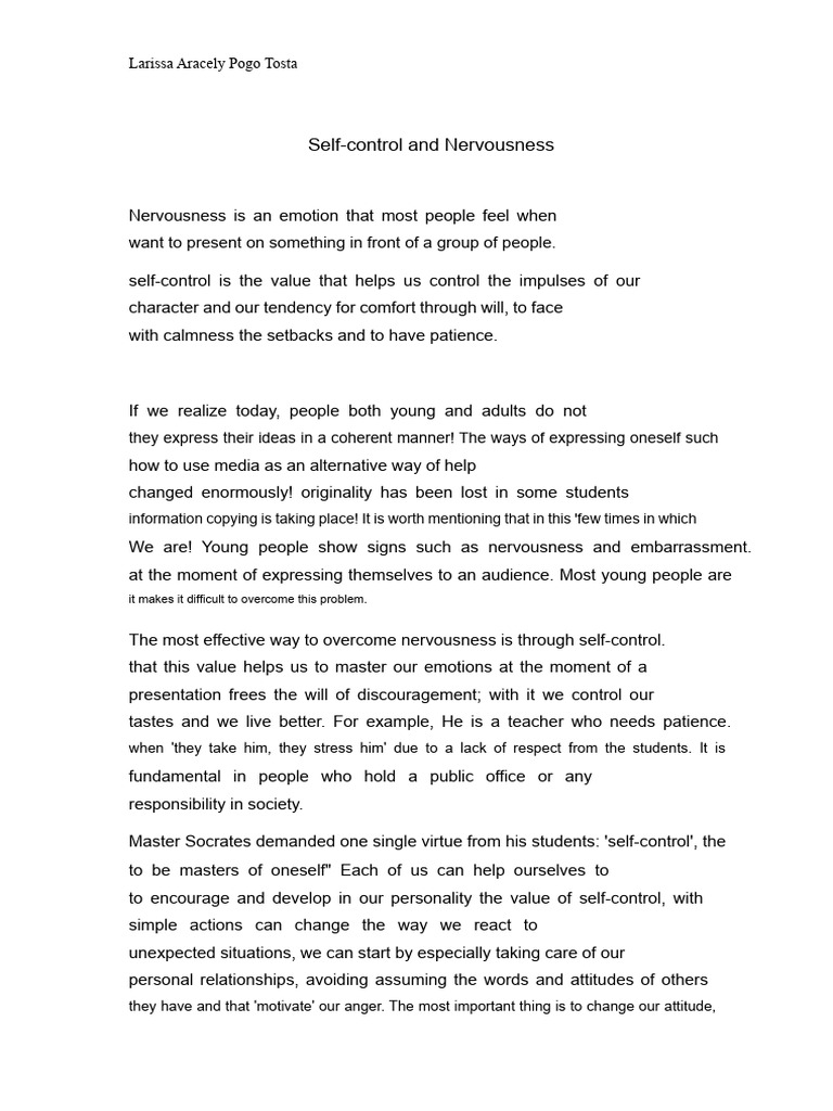 Self-control and Nervousness | PDF | Self Control | Self-Management