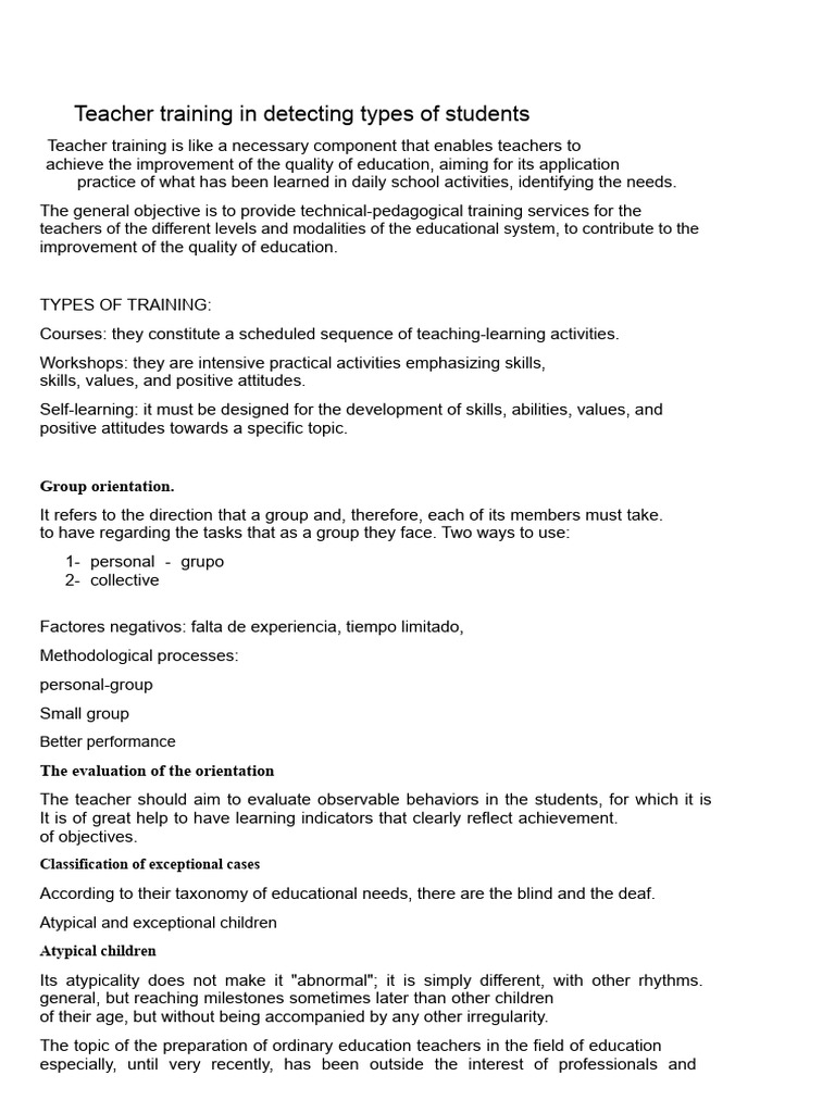 Teacher Training in Detecting Types of Students | PDF | Teachers | Pedagogy