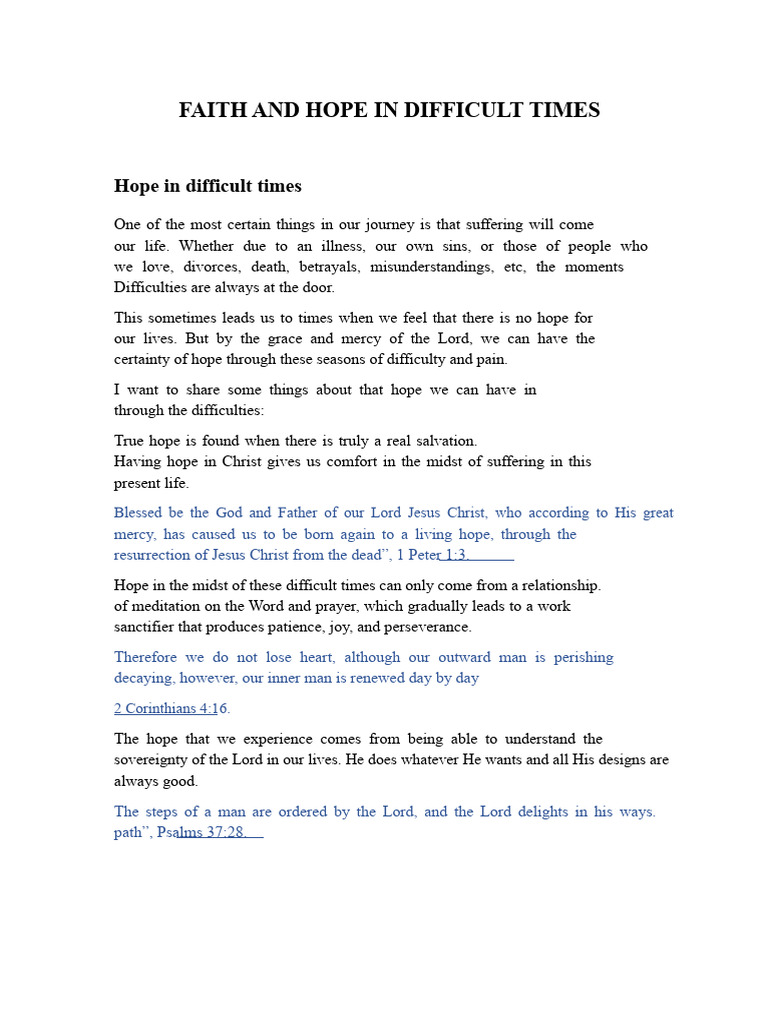 Finding Hope in Difficult Times | PDF | God In Christianity | Grace In ...