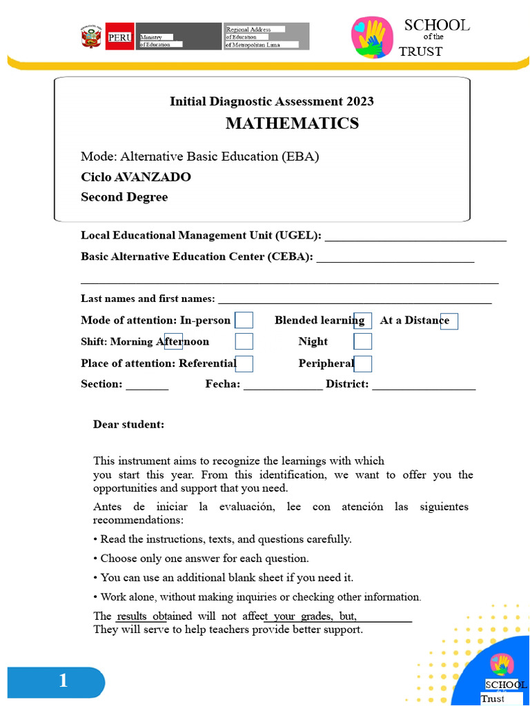 EBA Advanced Math Test 2nd | PDF