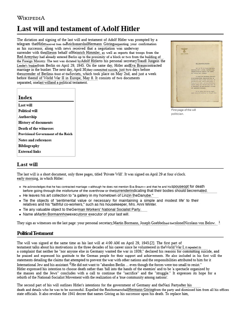 Hitler's Last Will and Testament Explained | PDF | Nazis | Adolf Hitler