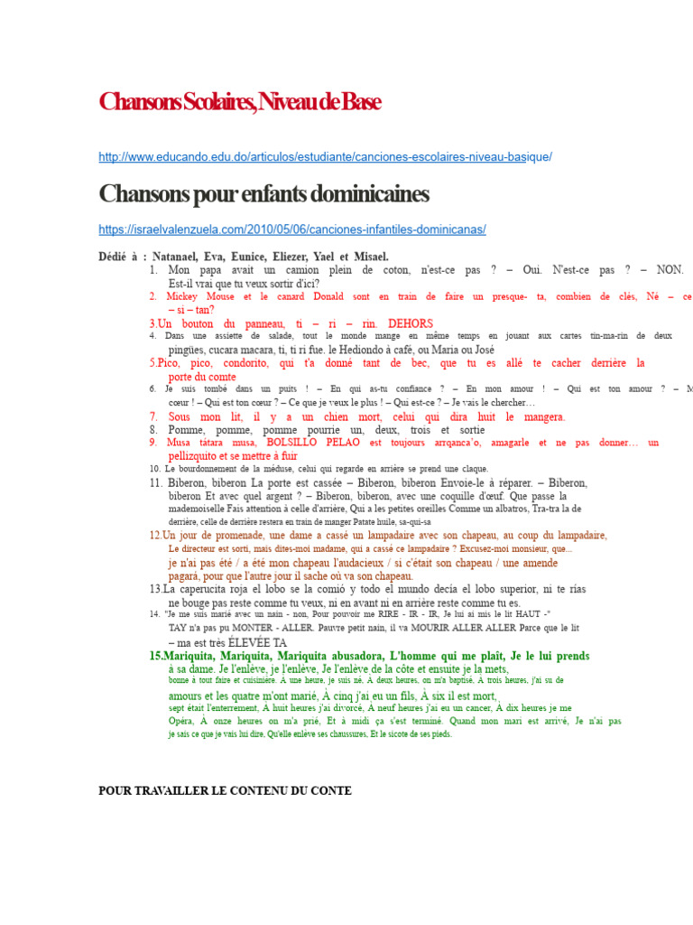 Chansons et Jeux Scolaires pour Enfants | PDF