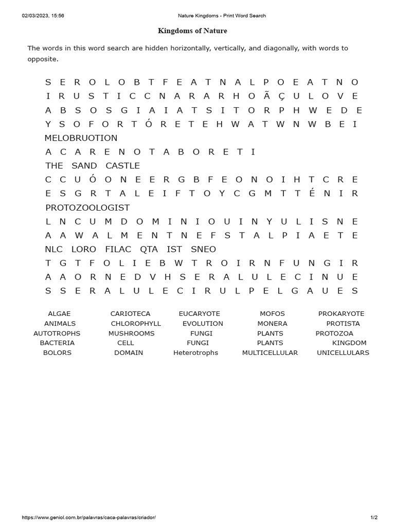 Kingdoms of Nature -WORD HUNT | PDF