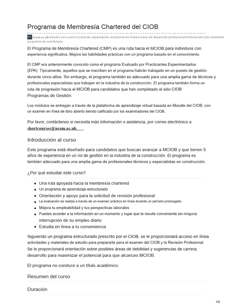Programa de Membresía Chartered del CIOB | PDF | Moodle
