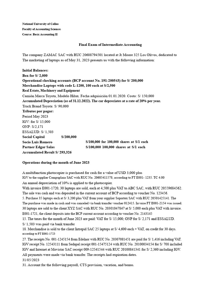 Final Exam: Intermediate Accounting II | PDF | Receipt | Value Added Tax