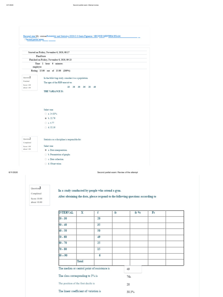 Second partial exam. Review of the attempt. | PDF | Statistics | Median
