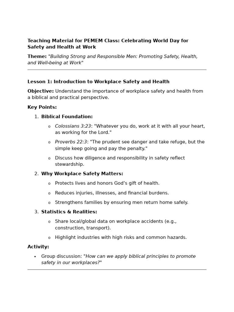 Teaching Material for PEMEM Class on Interdantional Safety | PDF ...