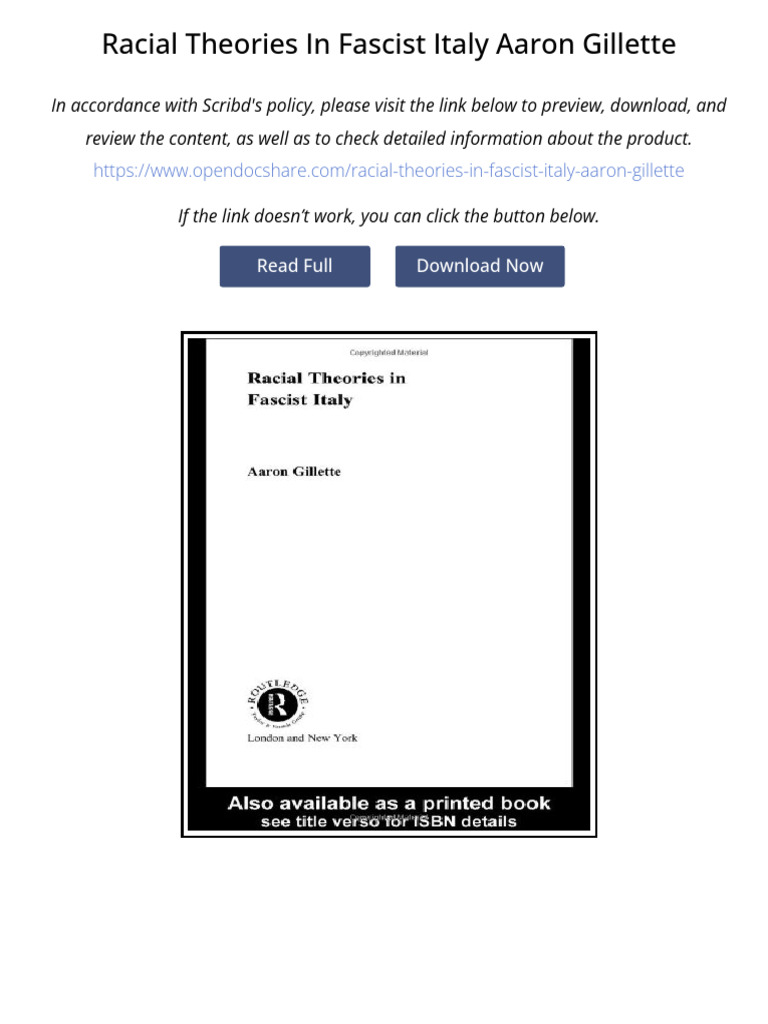 Racial Theories in Fascist Italy Aaron Gillette | PDF | Fascism ...