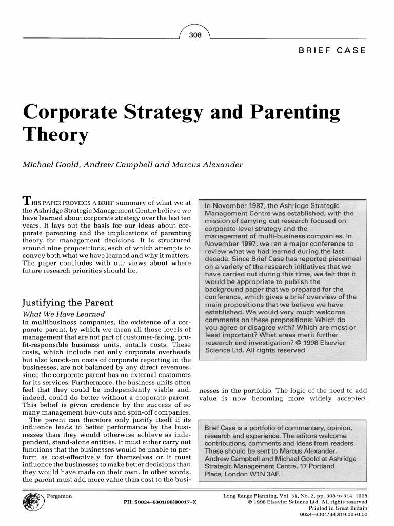 Corporate Strategy and Parenting Theory | PDF | Strategic Management ...