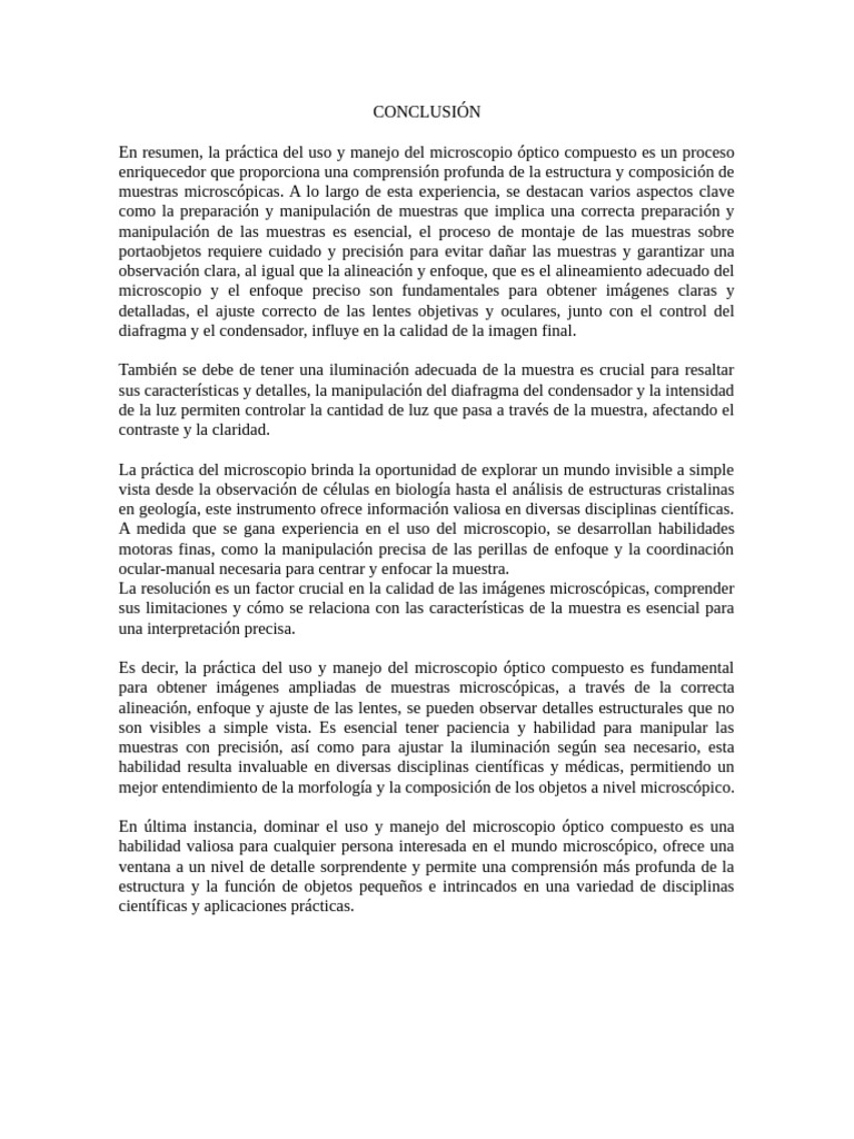 Conclusion y Evidencias | PDF | Microscopio | Óptica